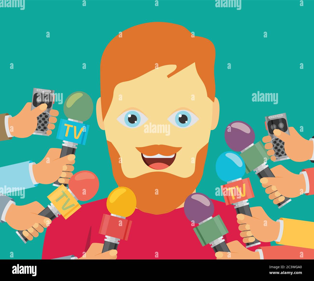 vector live report concept, live news, hands of journalists with ...