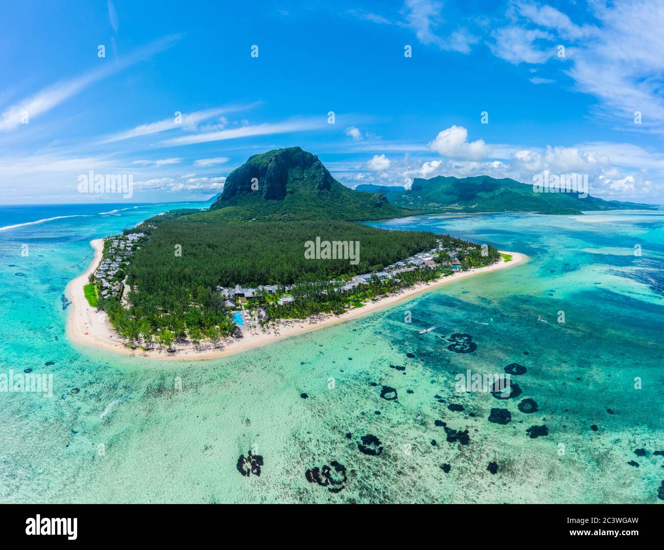 Aerial view of Mauritius island panorama and famous Le Morne Brabant ...