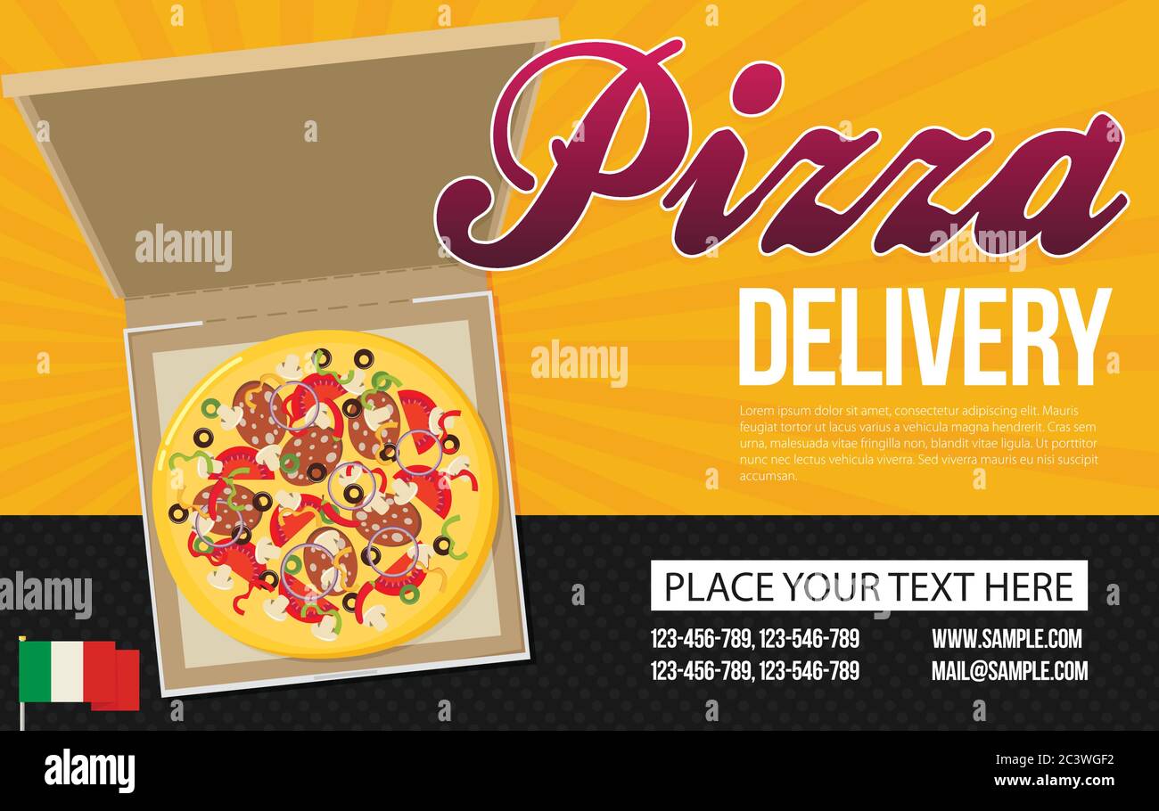 Pizza box vector advertisement banner. Pizza box delivery service Stock ...