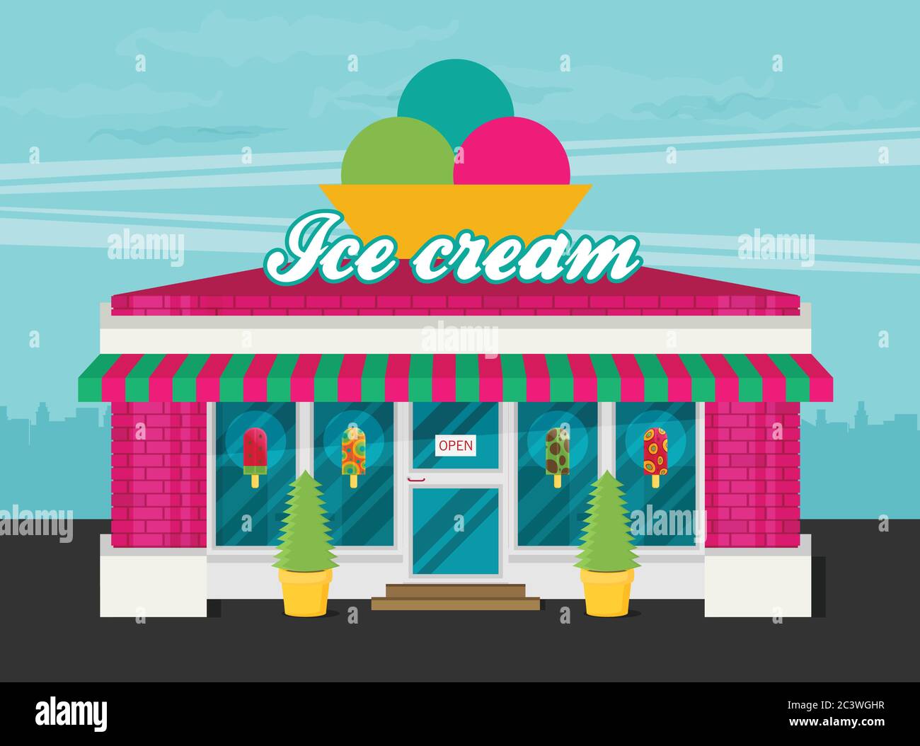 Facade of ice cream shop flat vector Stock Vector Image & Art - Alamy