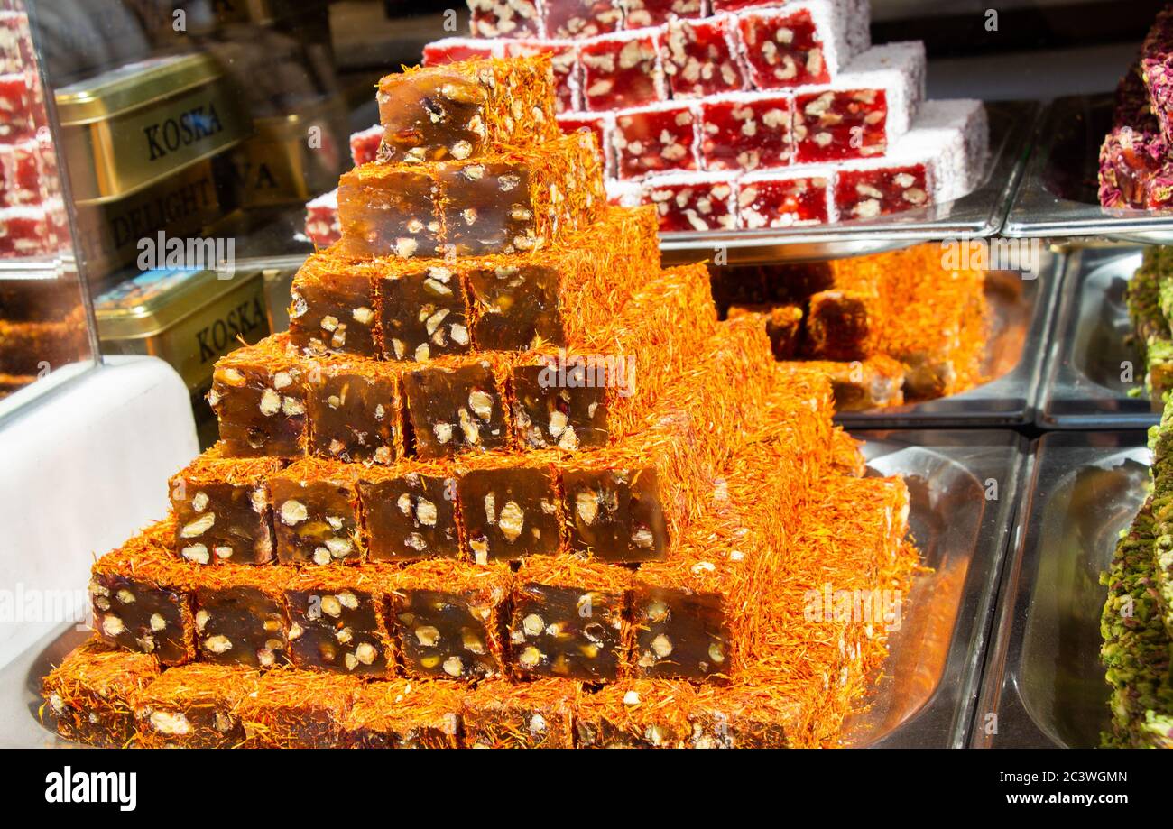 Traditional Turkish Delight, Sugar coated soft candy Stock Photo - Alamy