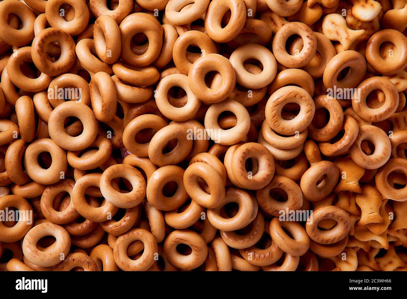 round pastry bagels. Close-up. Top view. Light effects Stock Photo - Alamy