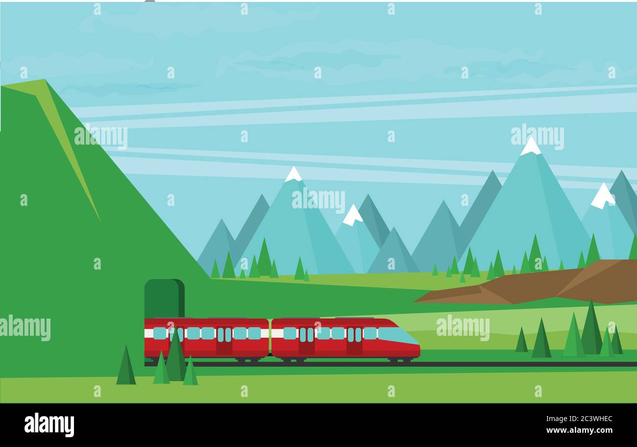 Train on railway. Vector travel concept background Stock Vector Image ...