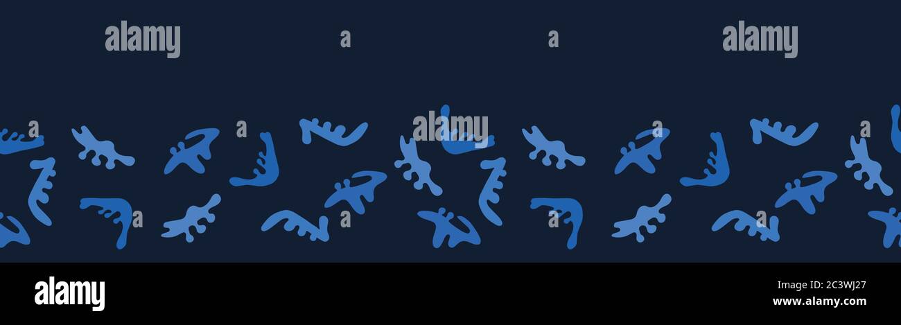 Indigo blue abstract organic cut out shapes. Vector border pattern ...