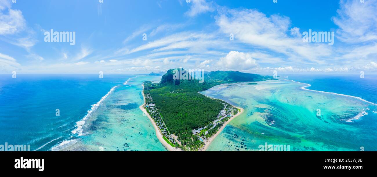 Aerial view of Mauritius island panorama and famous Le Morne Brabant ...