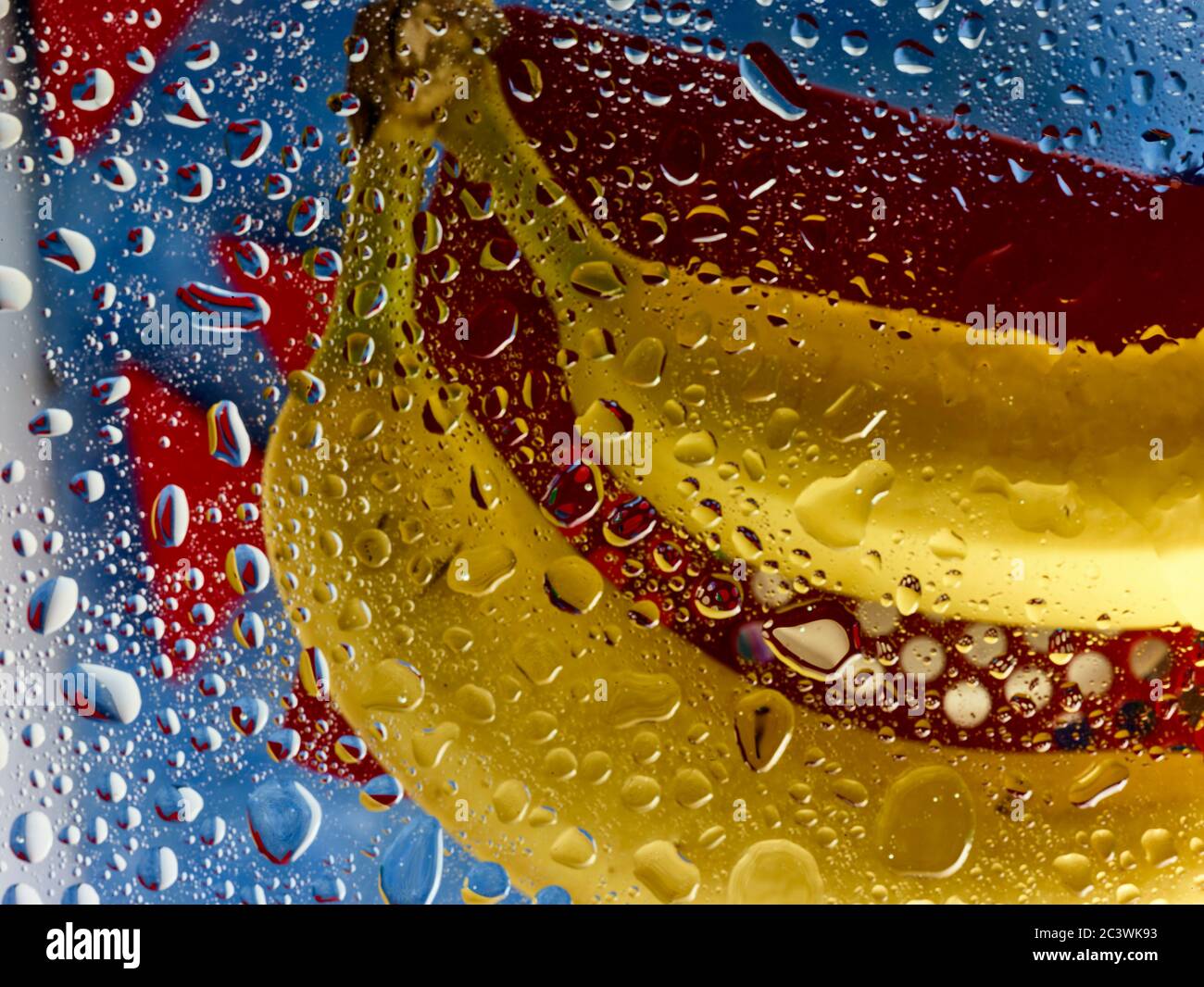 Ripe bananas and water droplets close-up semi-abstract natural ...