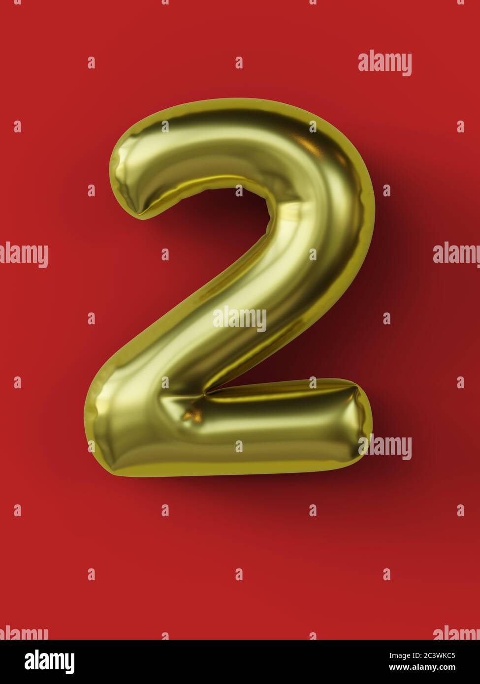 Golden balloon in shape of number 2 isolated. 3d illustration Stock ...