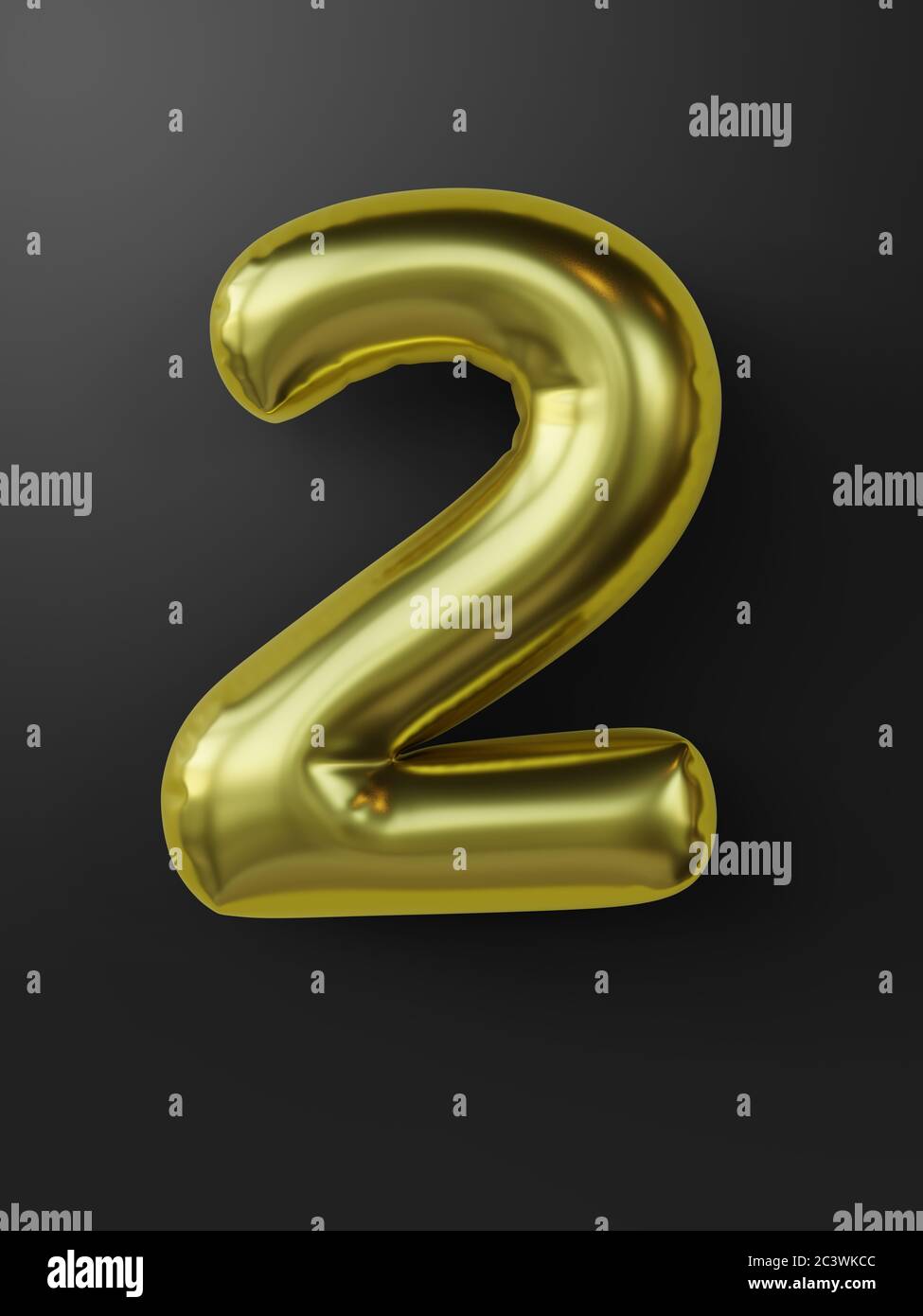 Golden balloon in shape of number 2 isolated. 3d illustration Stock ...
