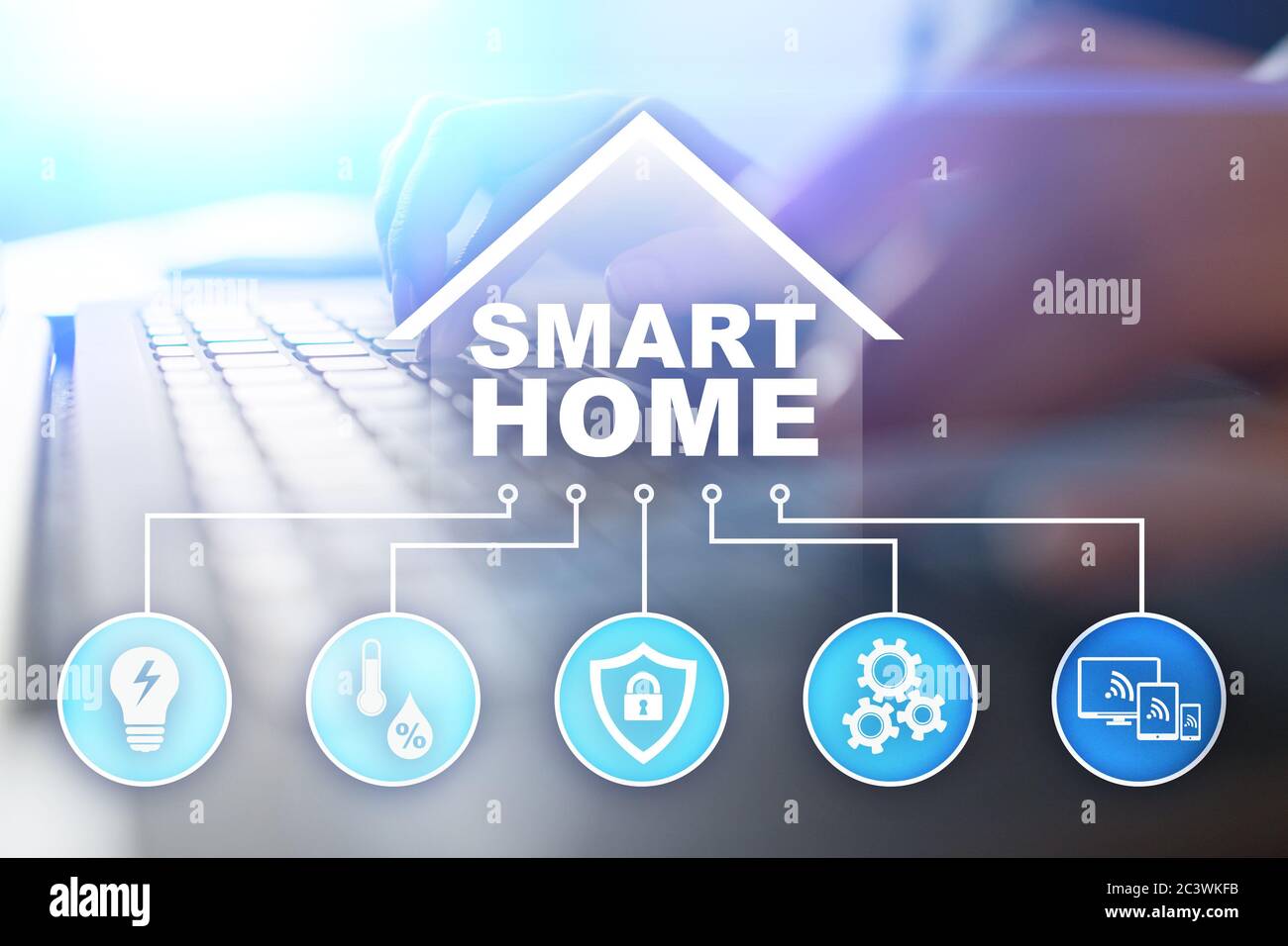 Smart home digital interface on virtual screen. Internet and automation ...