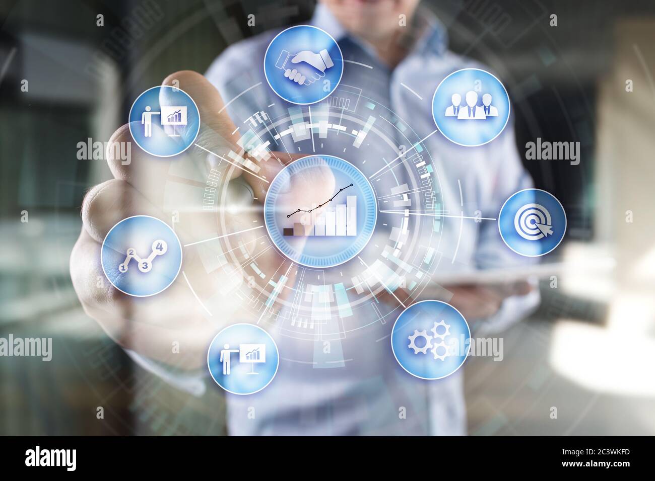 Business process and strategy concept on virtual screen background ...