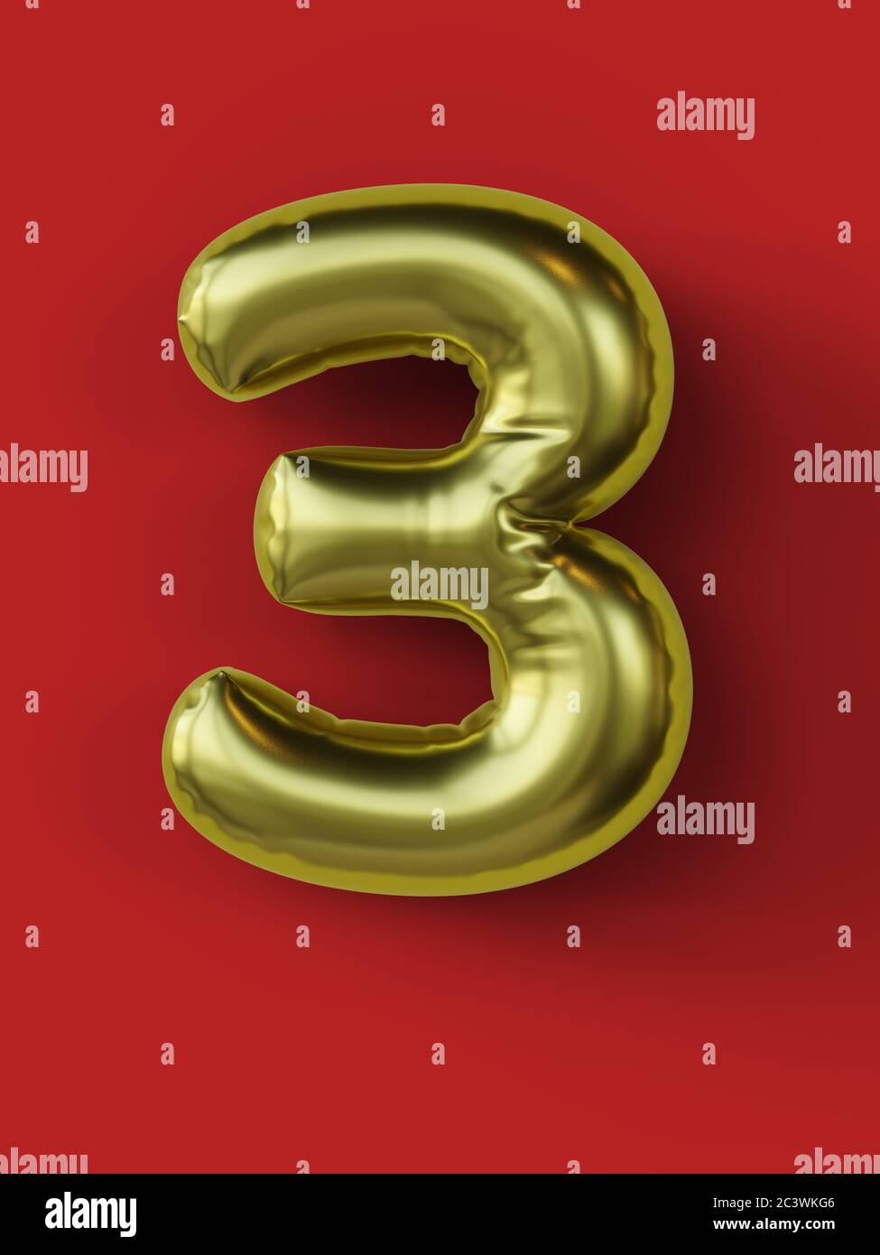 Golden balloon in shape of number 3 isolated. 3d illustration Stock ...