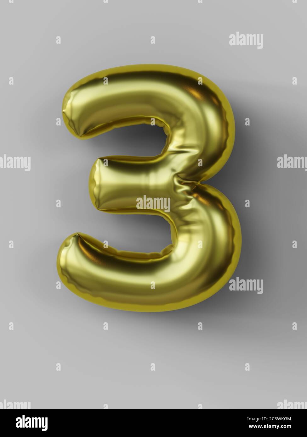 Golden balloon in shape of number 3 isolated. 3d illustration Stock ...