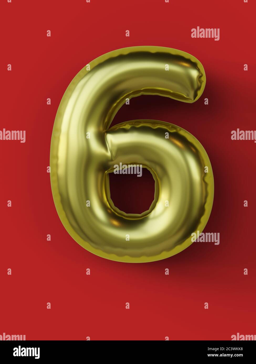 Golden balloon in shape of number 6 isolated. 3d illustration Stock ...