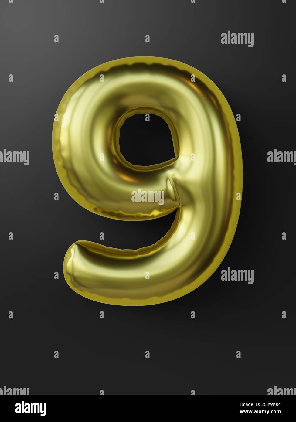 Golden balloon in shape of number 9 isolated. 3d illustration Stock ...