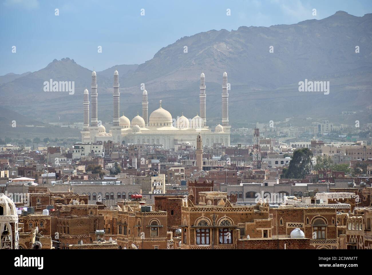 View on the old Sanaa and AL-Saleh mosque. The old city of Sanaa is ...