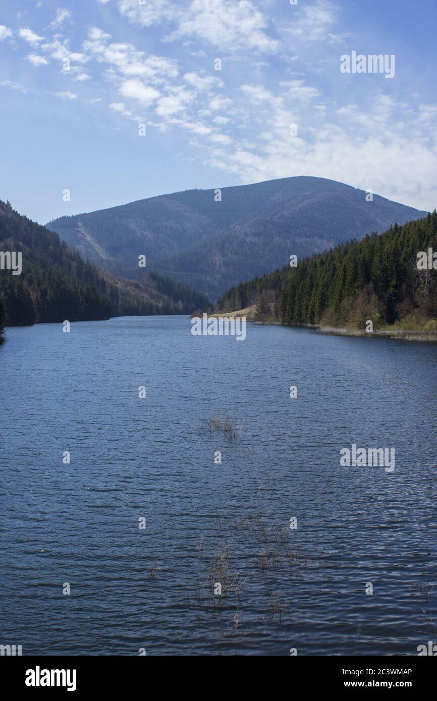 Drinking water reservoir. Sance Recice Dam in the Beskydy Mountains ...
