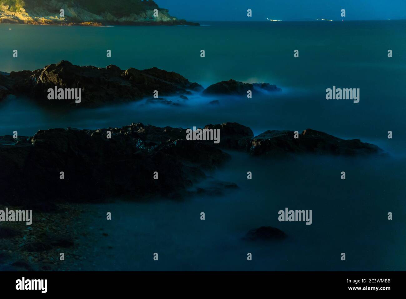 Bio luminescence. Illumination of plankton at Matsu. Many bright ...