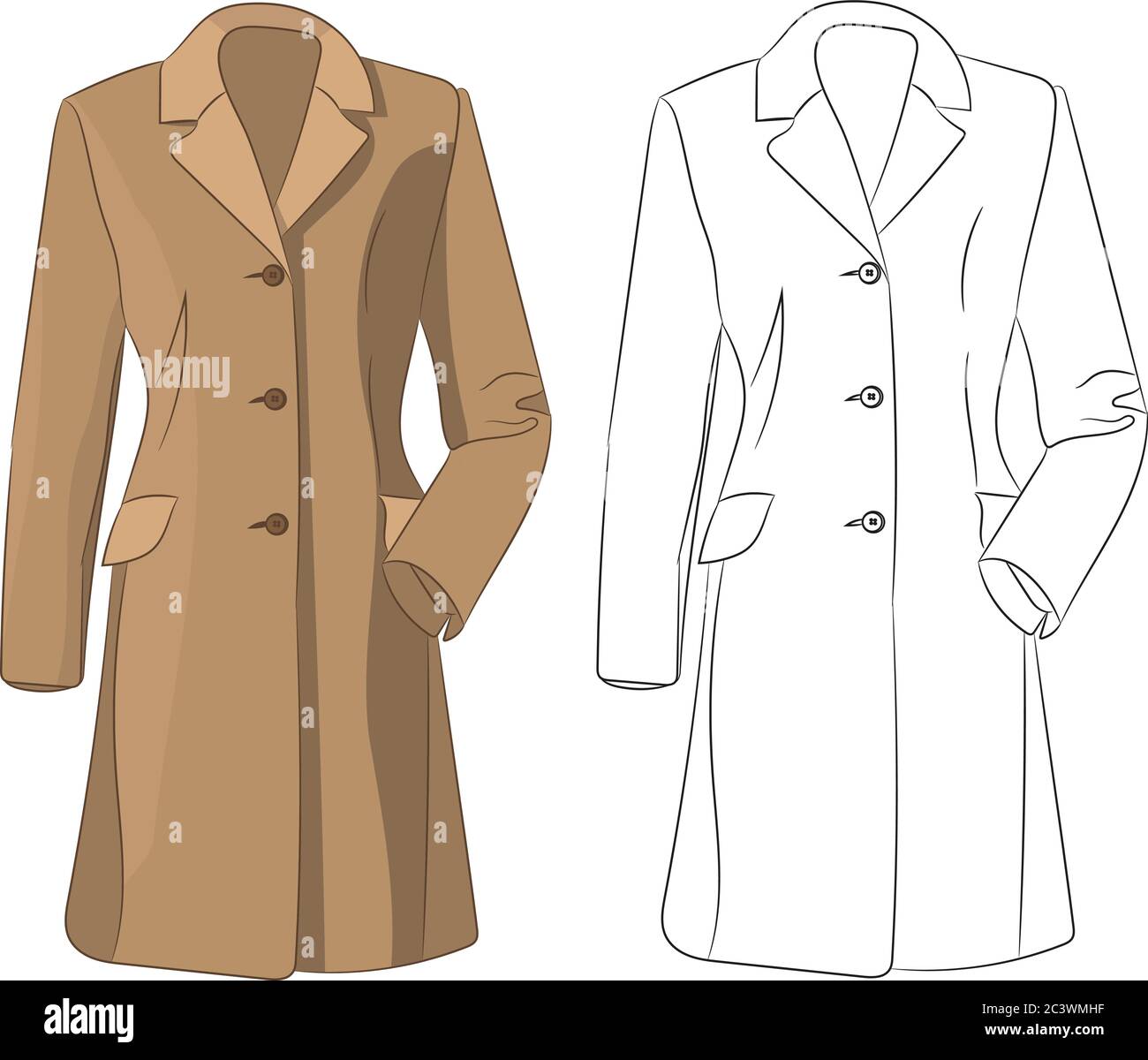 vector, isolated brown coat and sketch of coat Stock Vector Image & Art ...