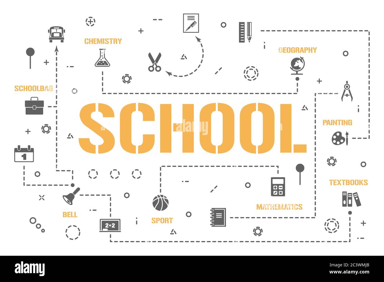 School word concepts banner. Back to study process timeline chart ...