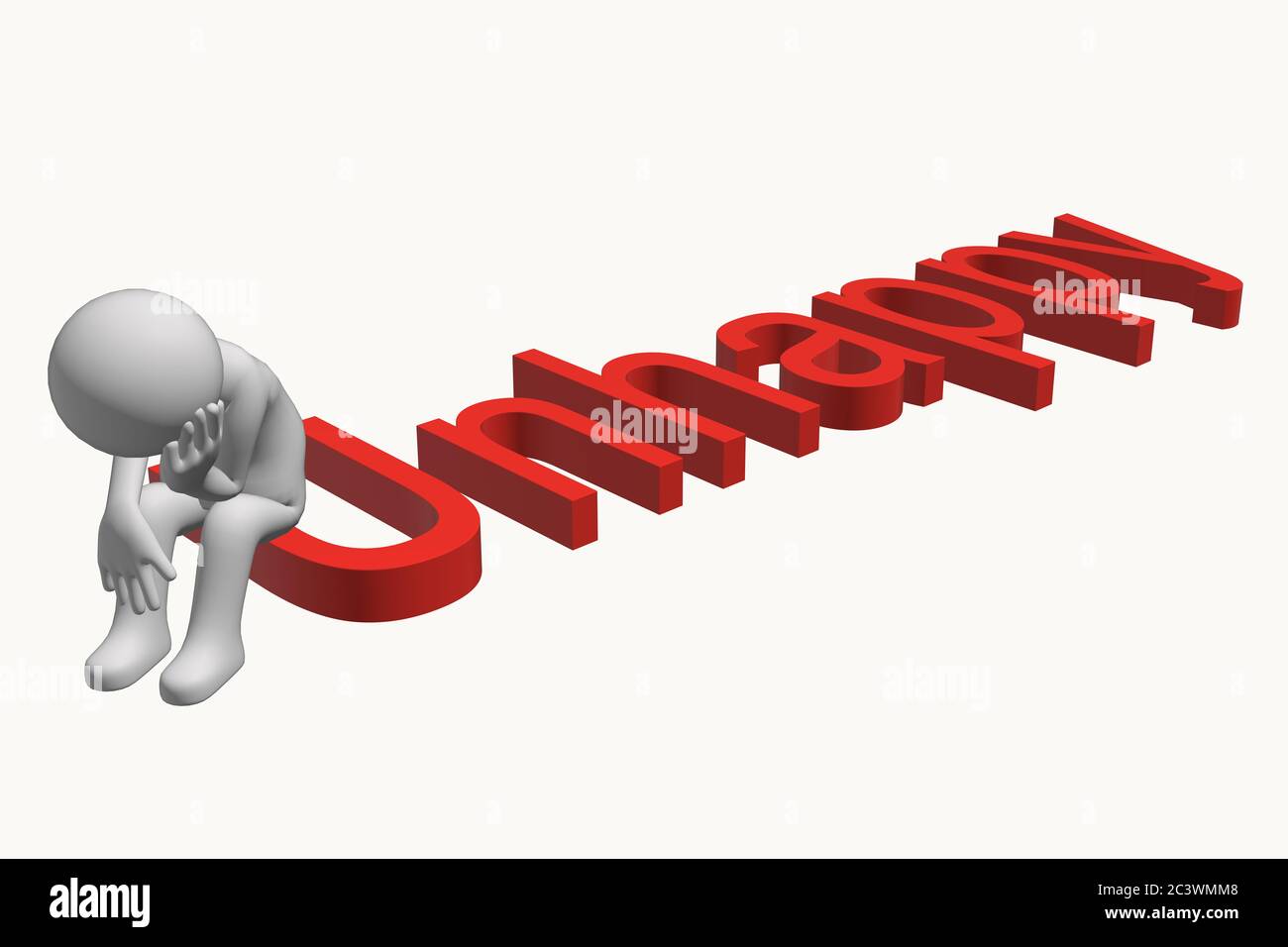 Anonymous character sitting on an unhappy word Stock Photo - Alamy