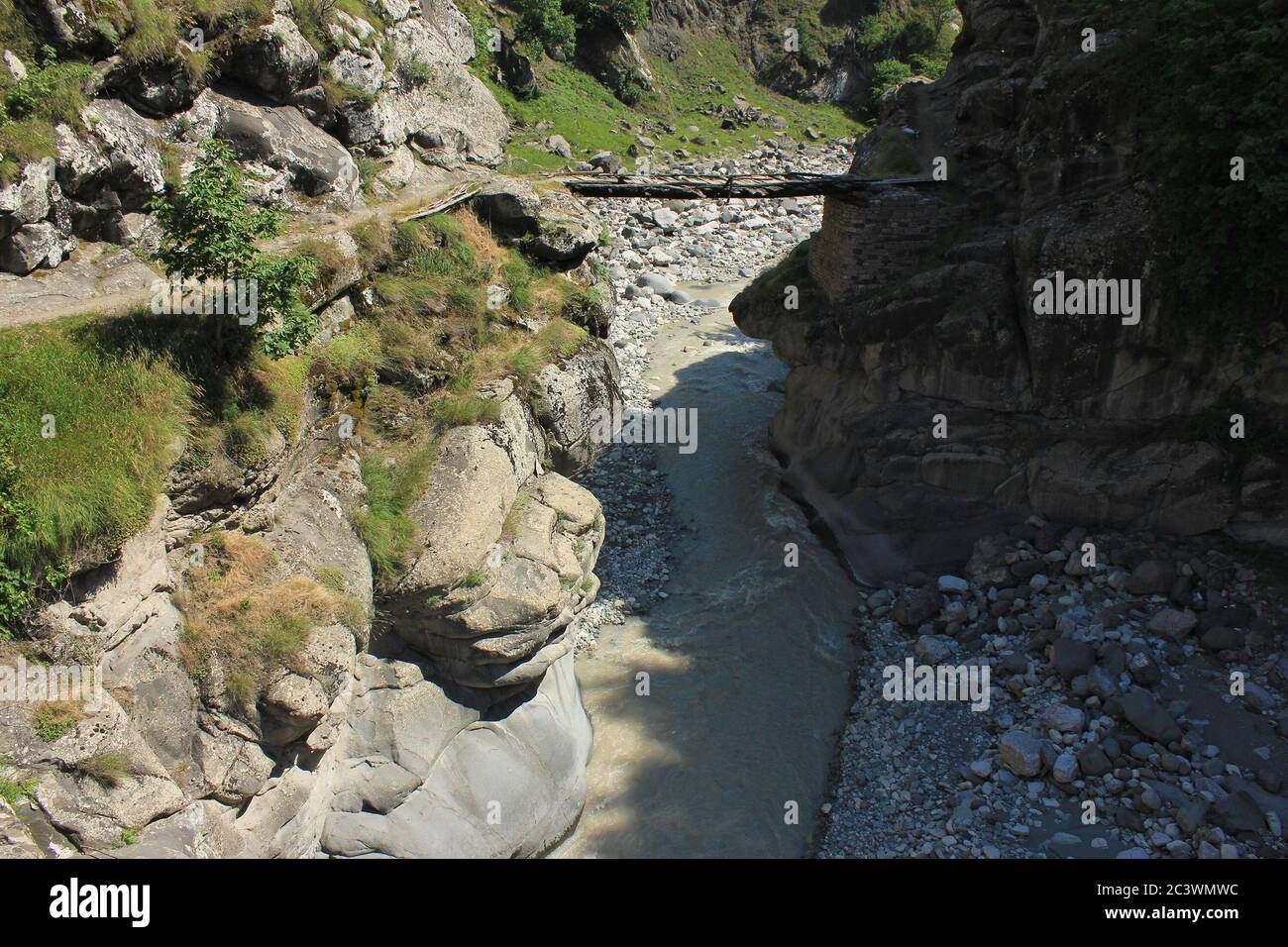 Azerbaijan. Decrepit wooden bridge over the river Stock Photo - Alamy