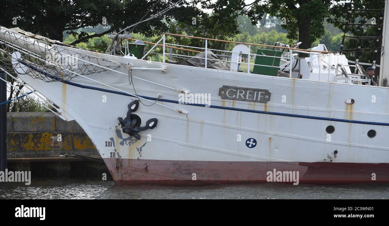 Greifswald Wieck, Germany. 22nd June, 2020. A sign with the name of the ...