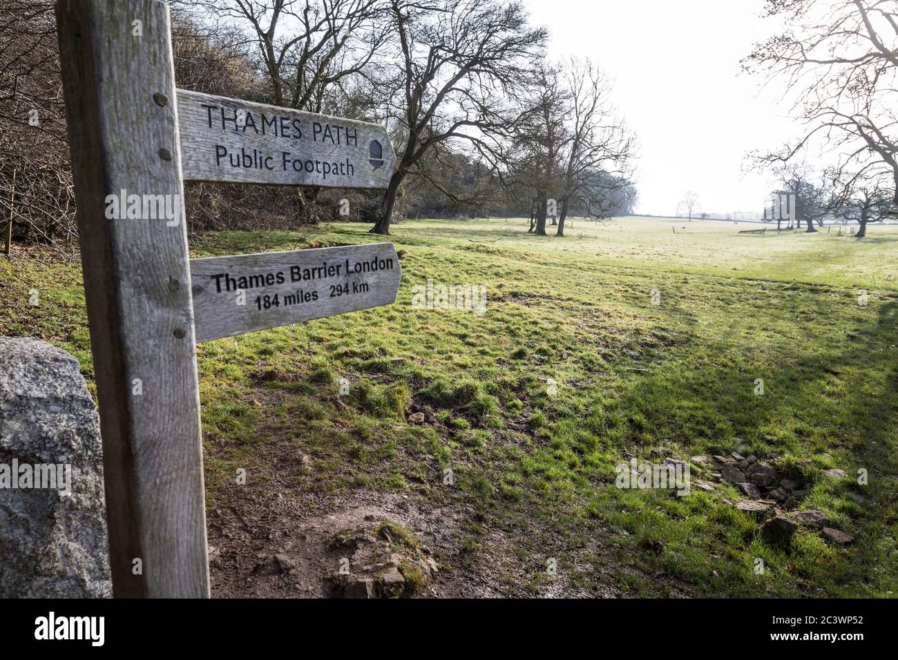 The signpost at the official 'source of the River Thames', which marks ...
