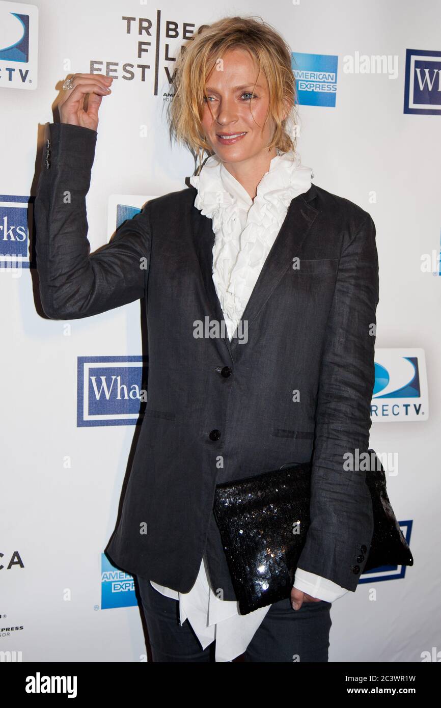 NEW YORK, NY - APRIL 22, 2009: Actress Uma Thurman attends the premiere ...