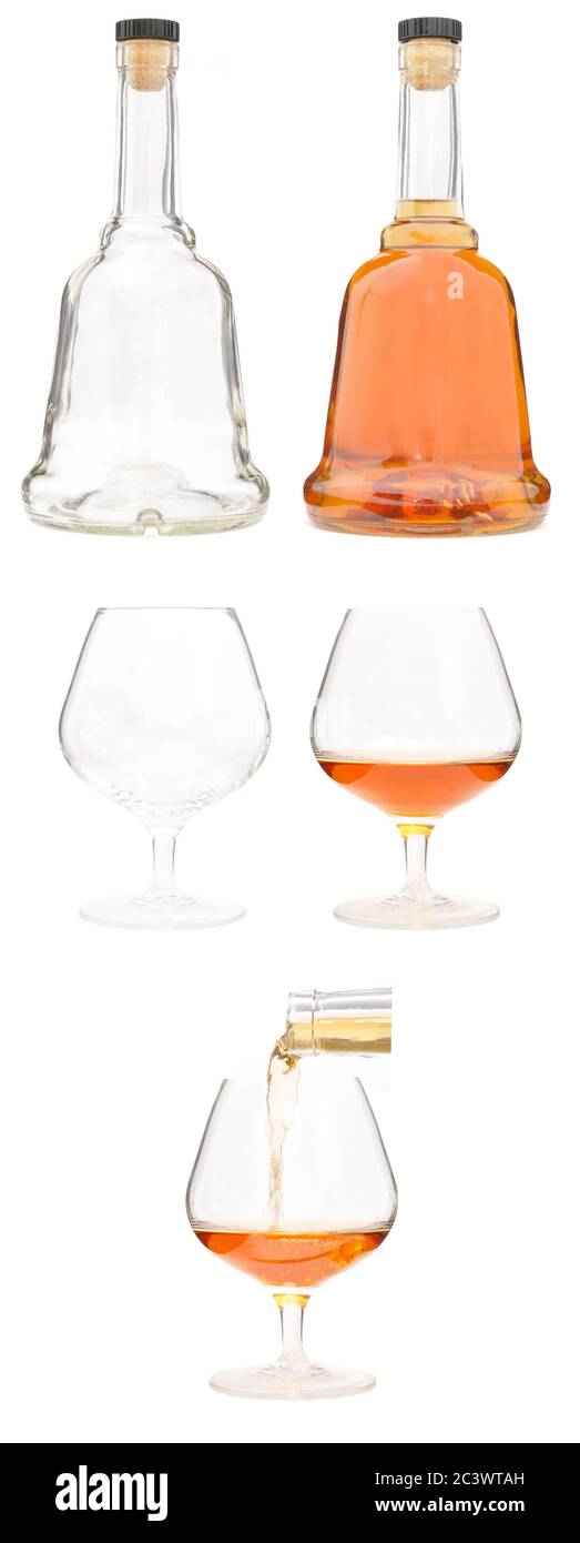 Brandy set. Glass bottle with cork and snifter Stock Photo - Alamy