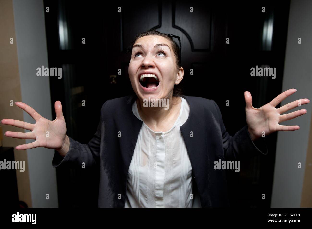 The girl got wet in the rain, went home and gets angry, looking up ...