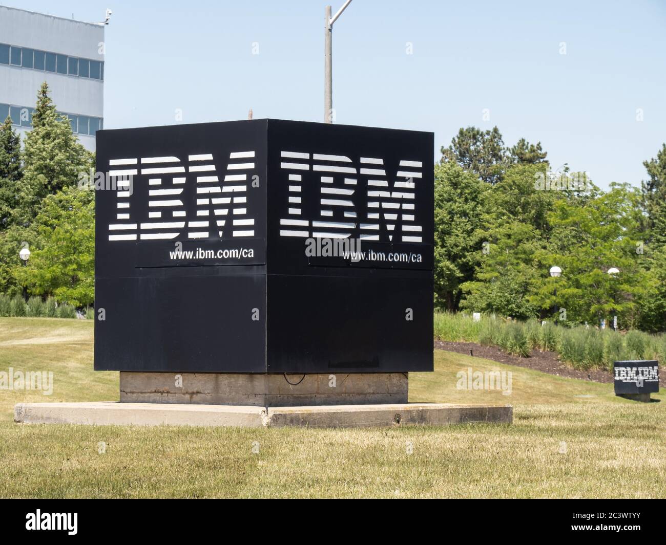 Toronto Canada, June 17, 2020; The IBM logo cornerstpne at IBM Canada ...