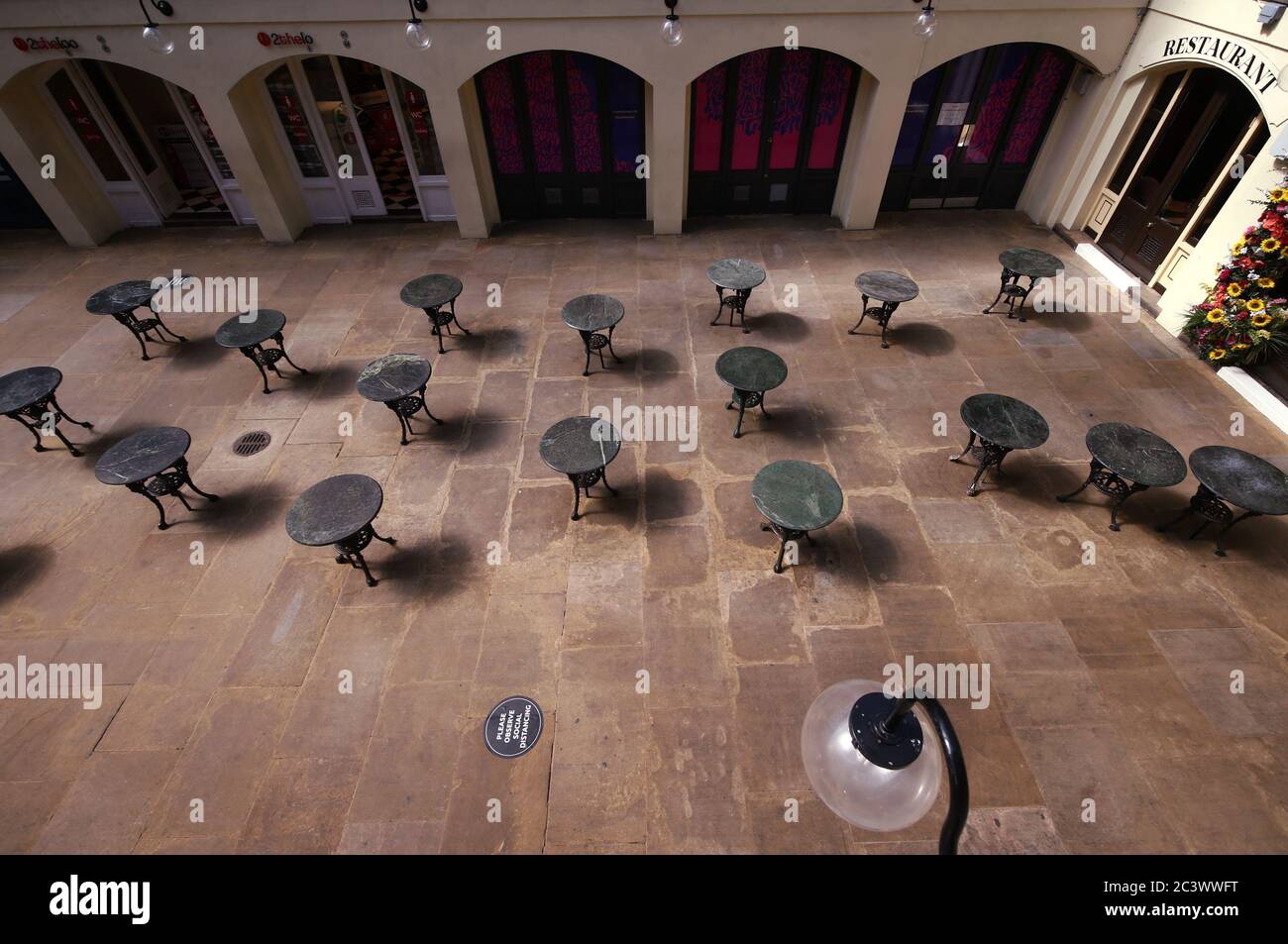 Rows of empty restaurant tables in Covent Garden, London, as further ...