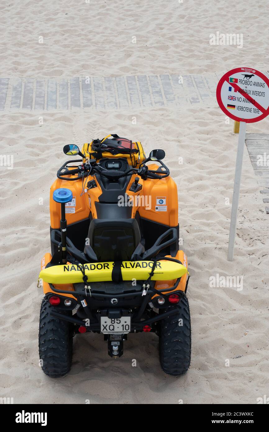 Beach safety ATV equipped with surf and sea lifesaving equipment on the ...