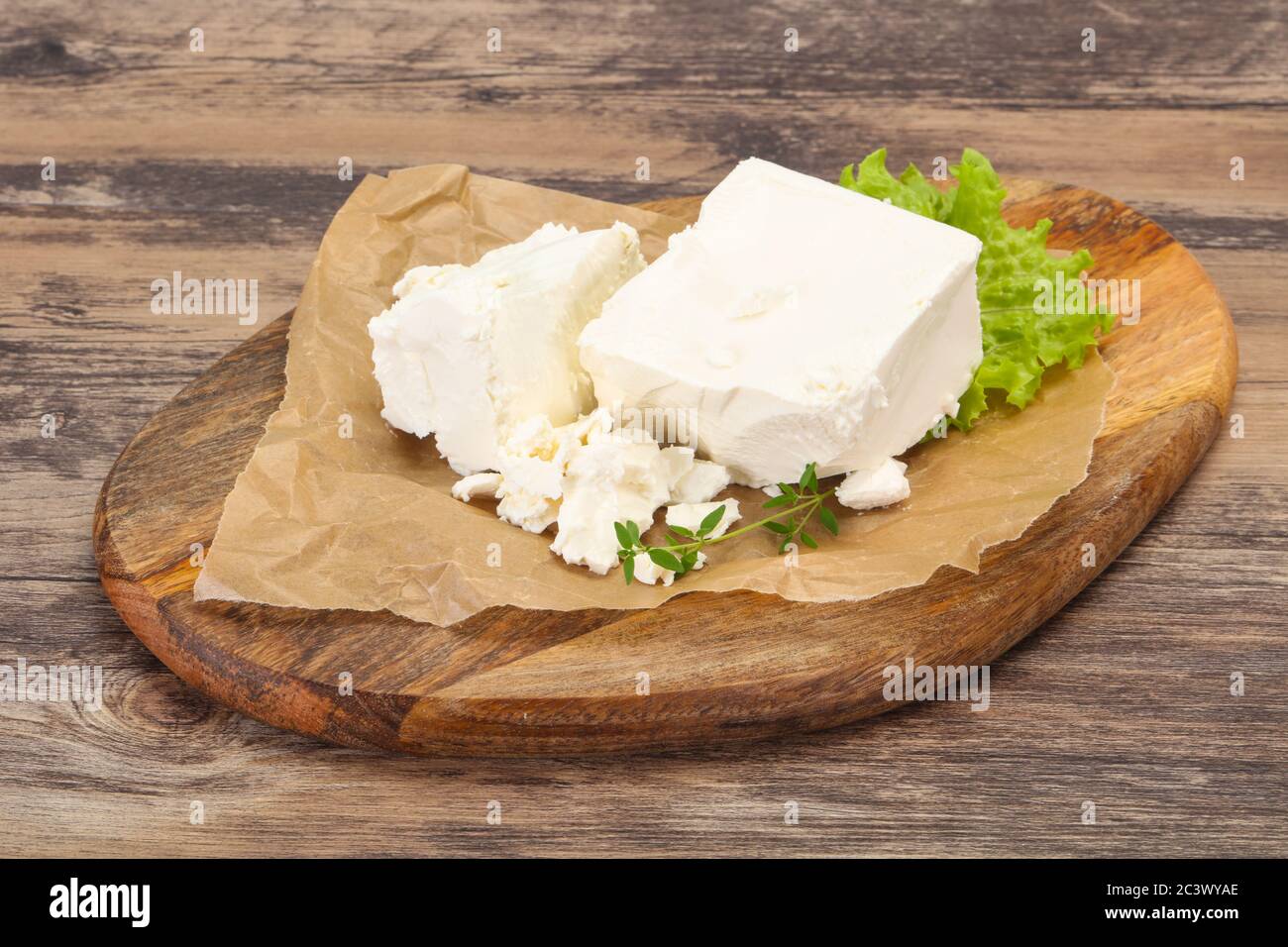 Greek traditional Feta soft cheese in the plate Stock Photo - Alamy