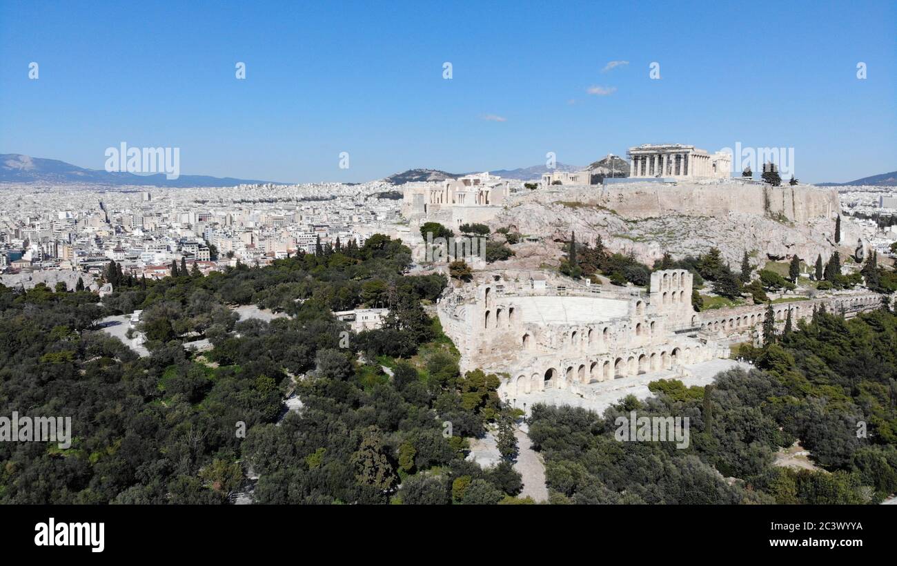 (EDITORS NOTE: image taken with a drone)An aerial view of the Parthenon ...