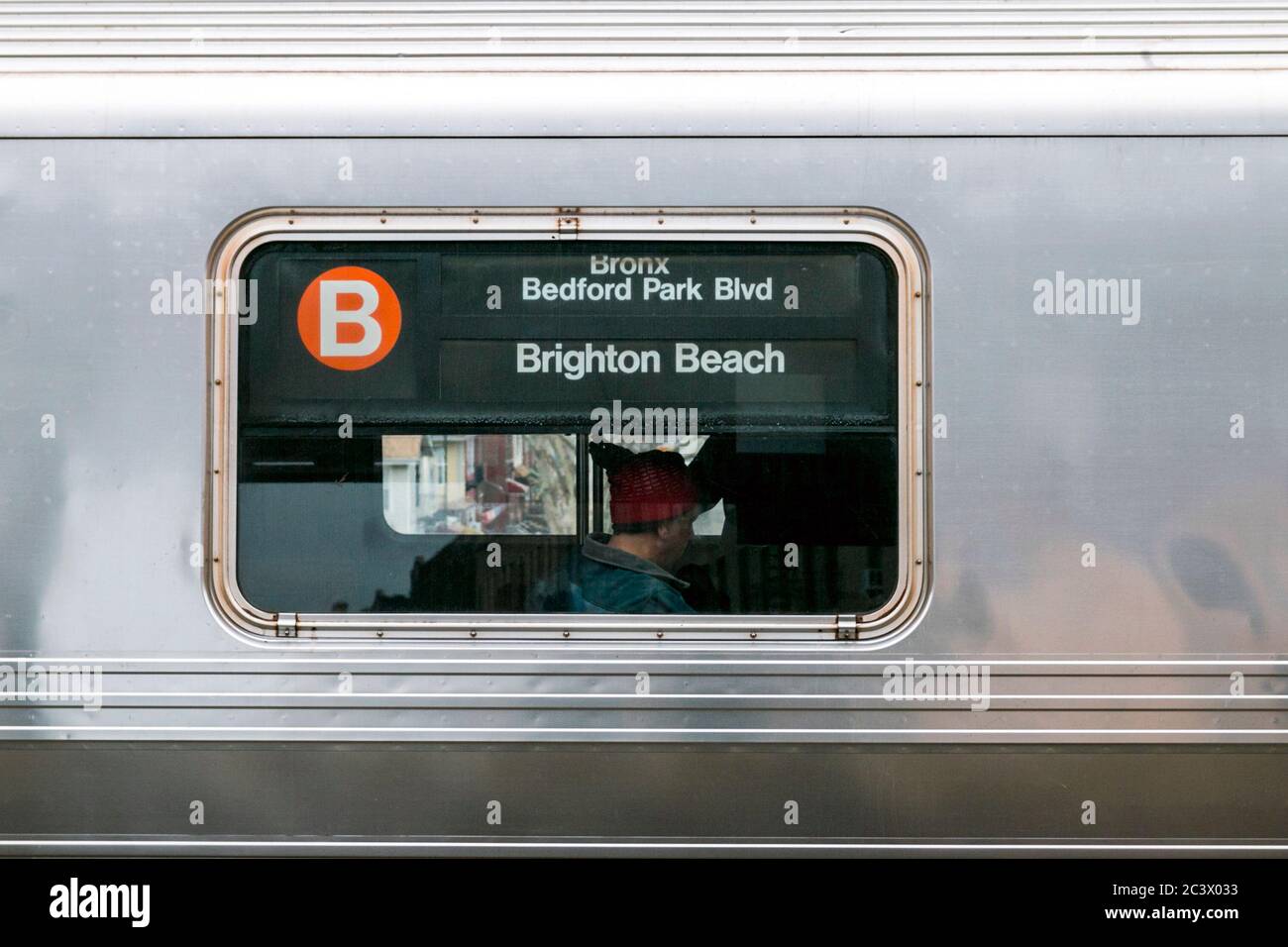 detail of aluminium American metro train carriage and window in ...