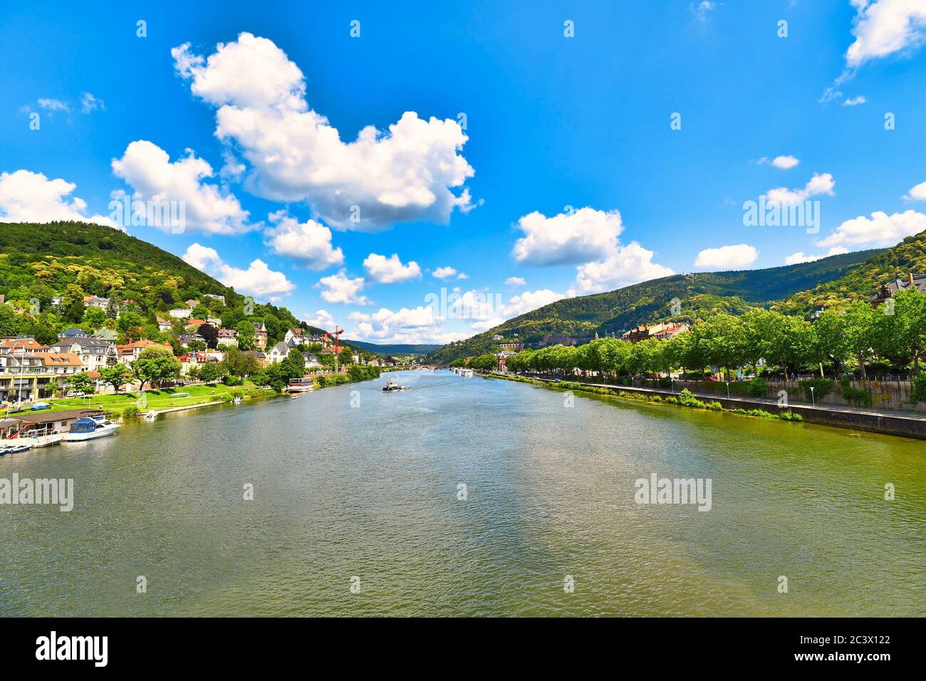 View over Heidelberg neckar river with old historical buildings and ...