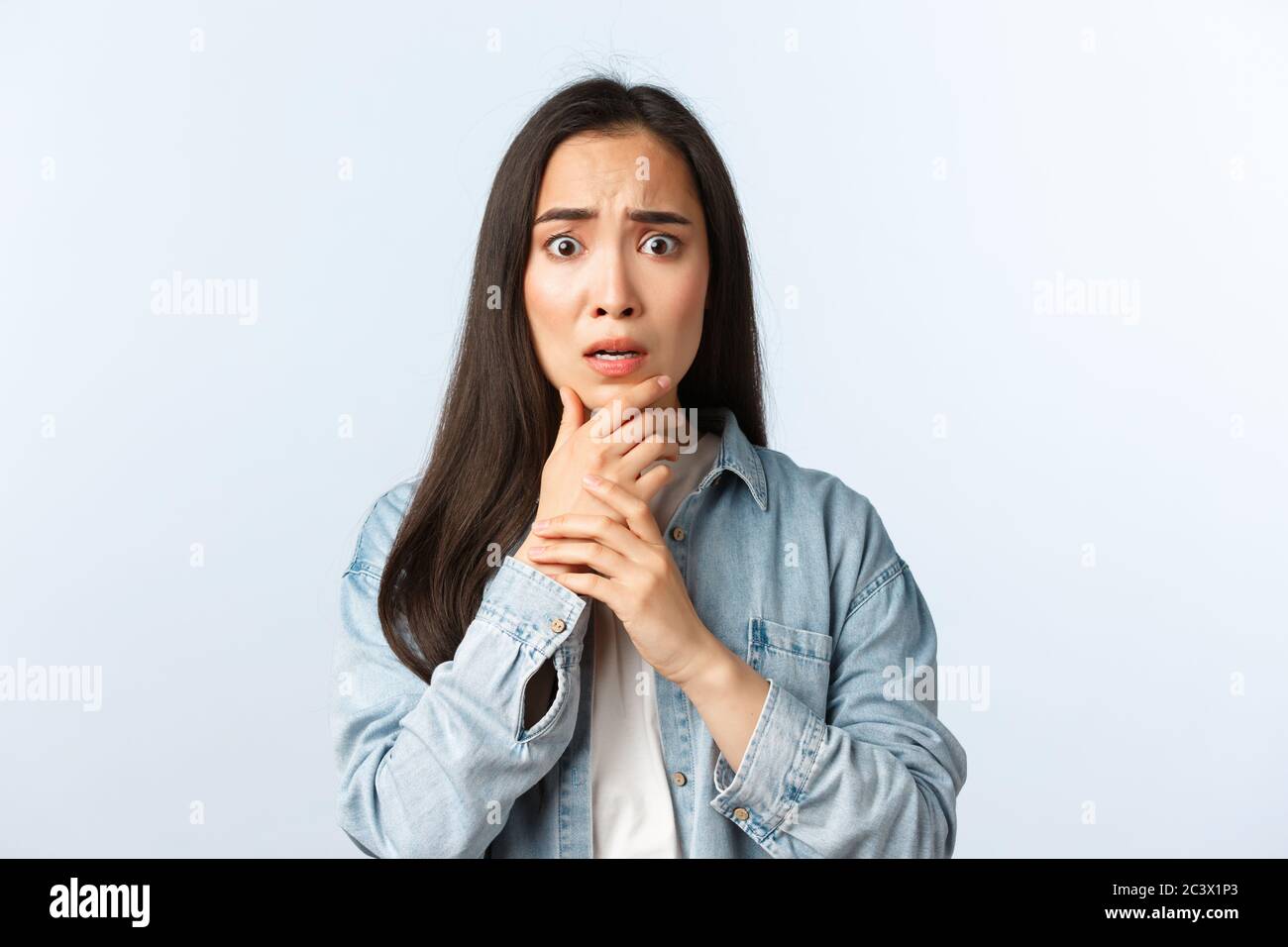 Lifestyle, people emotions and beauty concept. Shocked, scared and ...