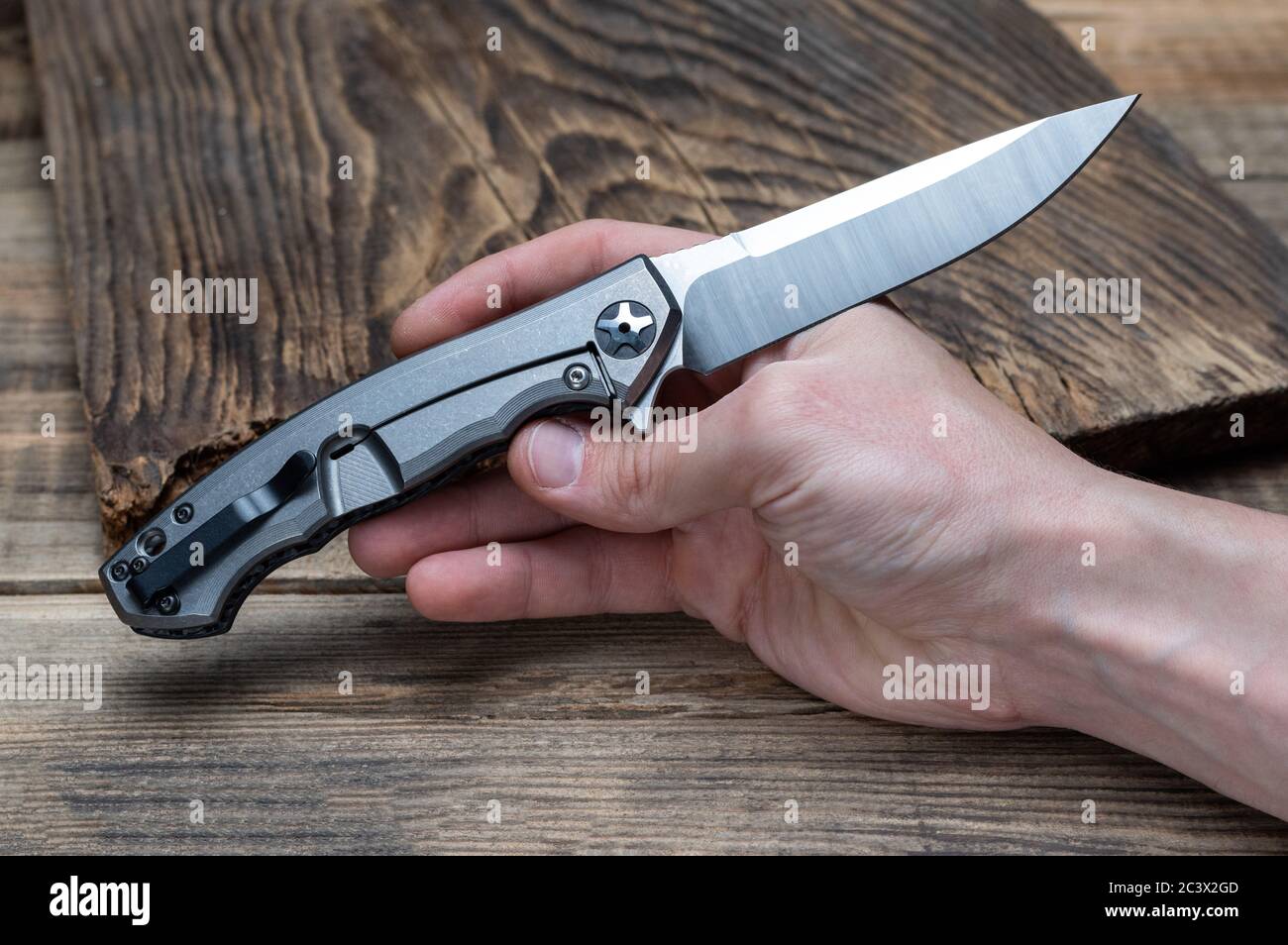 Reverse strono knife in the hand. Hold the knife in your hand Stock ...