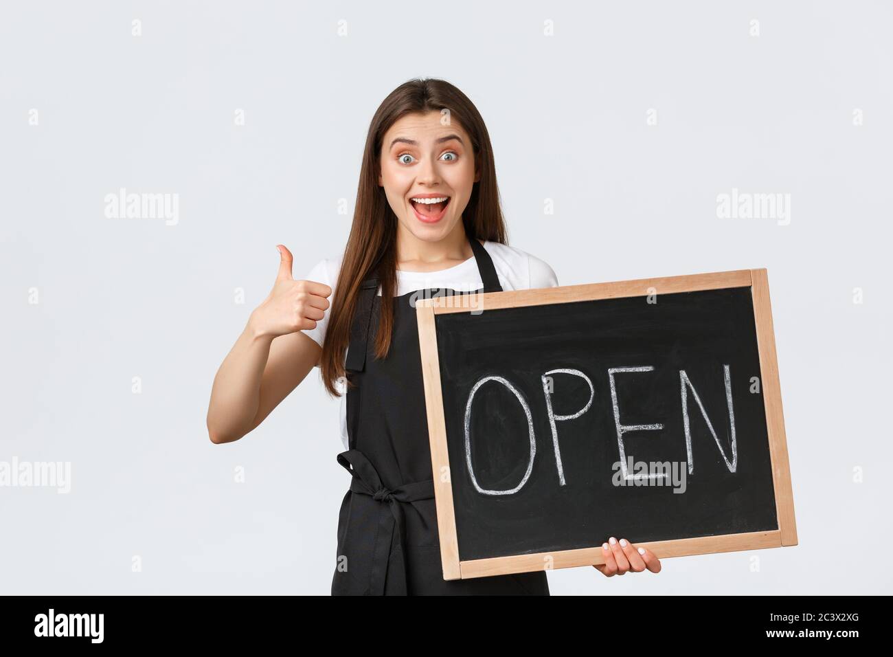 Grocery store employees, small business and coffee shops concept ...