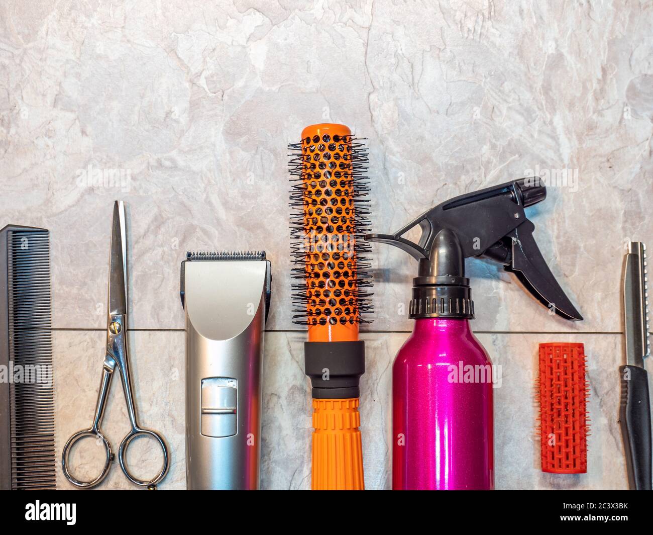 Tool in hairdressing craft background salon Stock Photo - Alamy