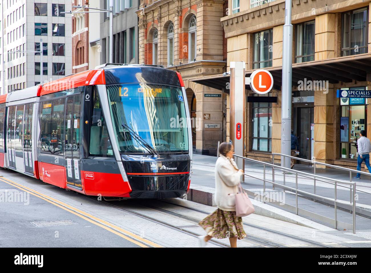 Sydney light rail train at Bridge street light rail station, Sydney ...