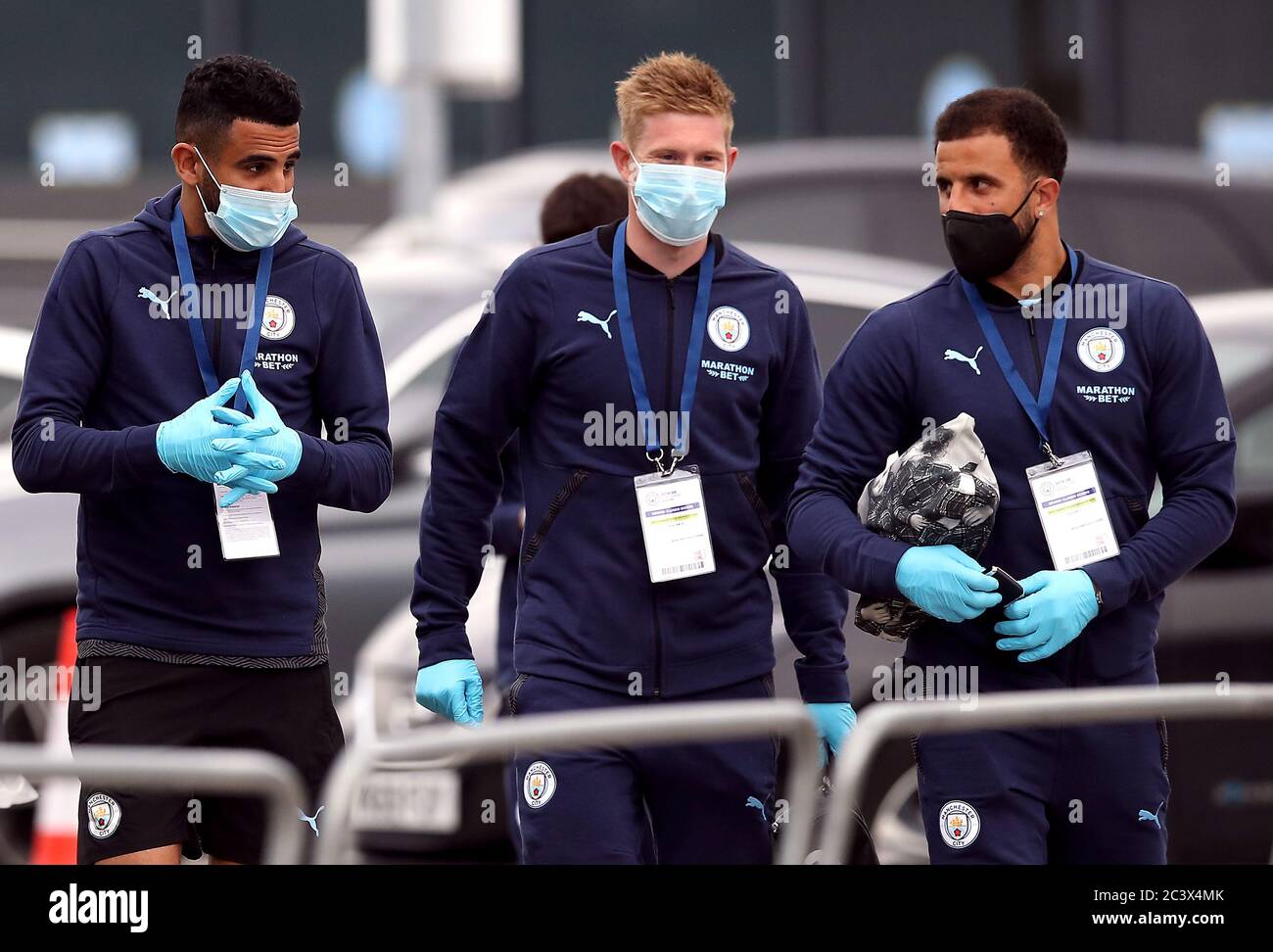 Manchester City's Riyad Mahrez, Kevin De Bruyne and Kyle Walker (left ...