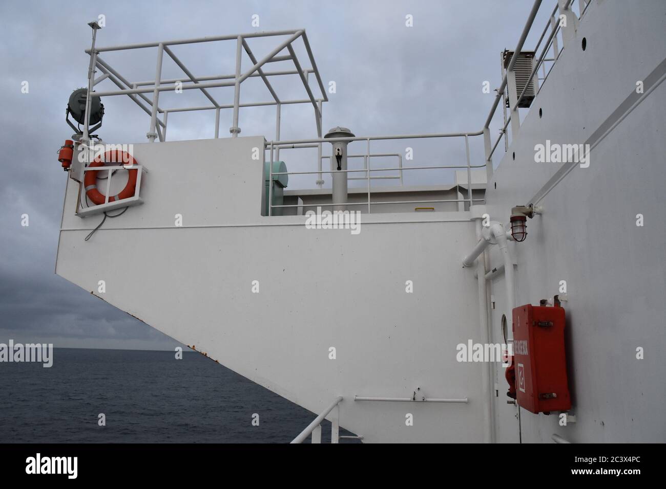 Bridge wing of the merchant container vessel with Panama shelter ...