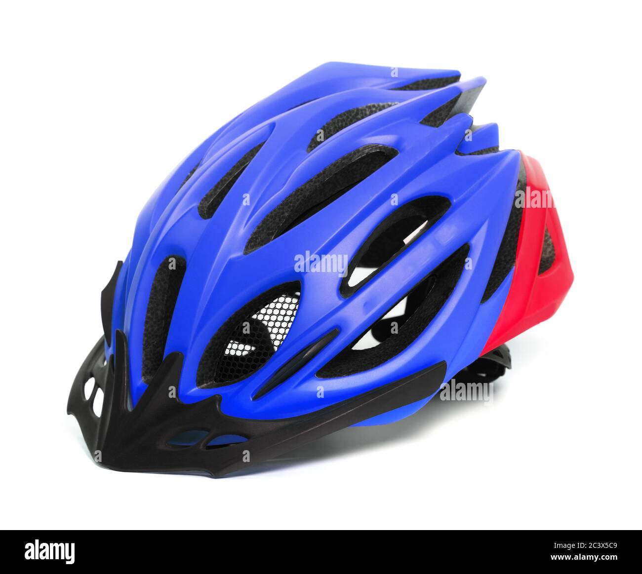 Blue with red bicycle helmet isolated on white background Stock Photo ...