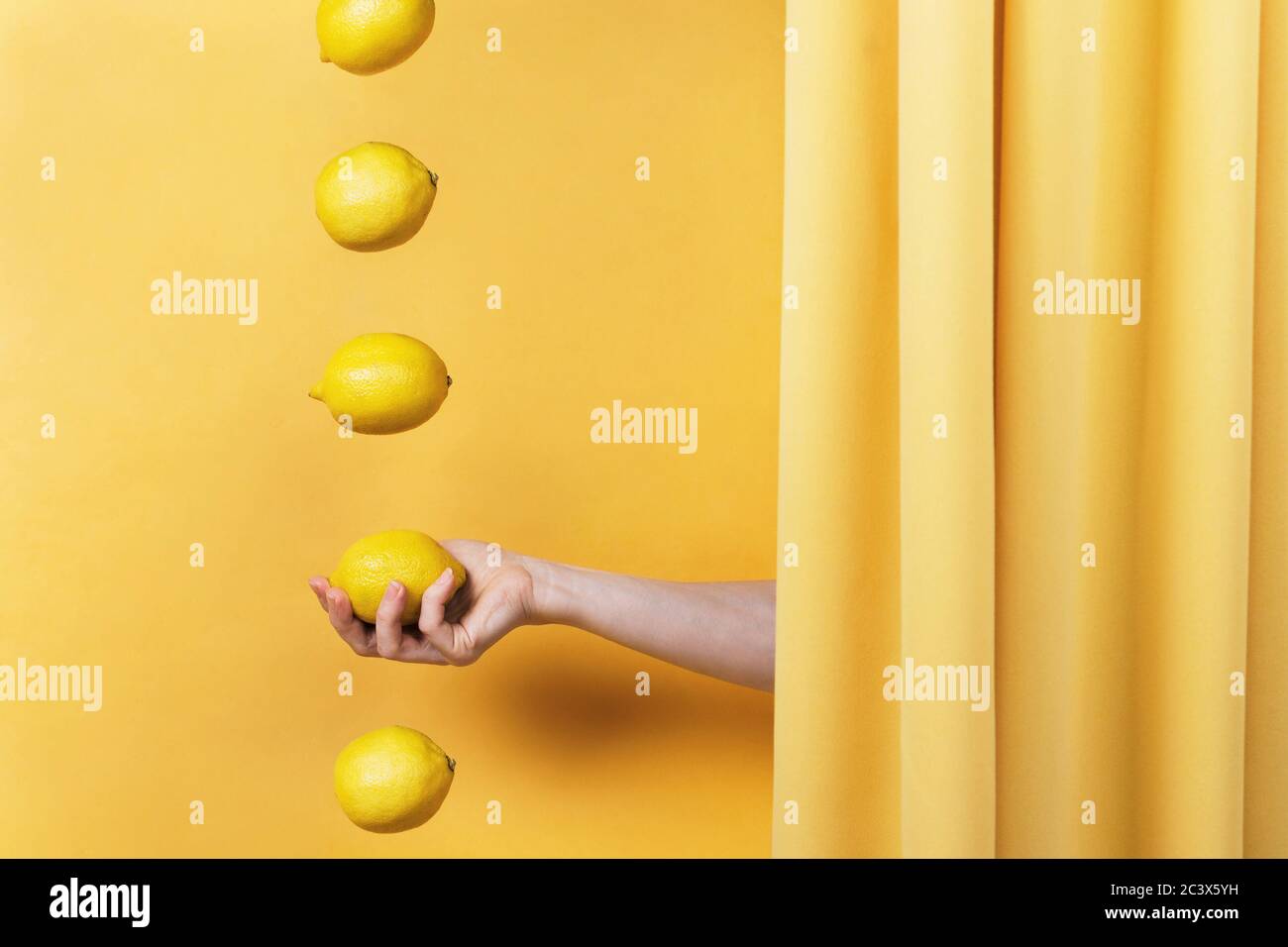 Conceptual still life composition of woman's hand reaching from behind ...