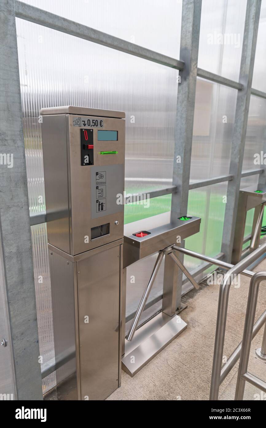 Coin Pay Machine Public Toilet WC Entrance Stock Photo - Alamy