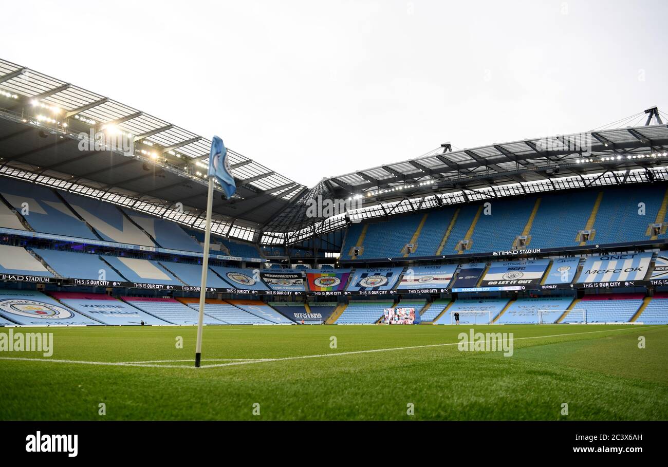 General view of the empty Etihad stadium before the Premier League ...