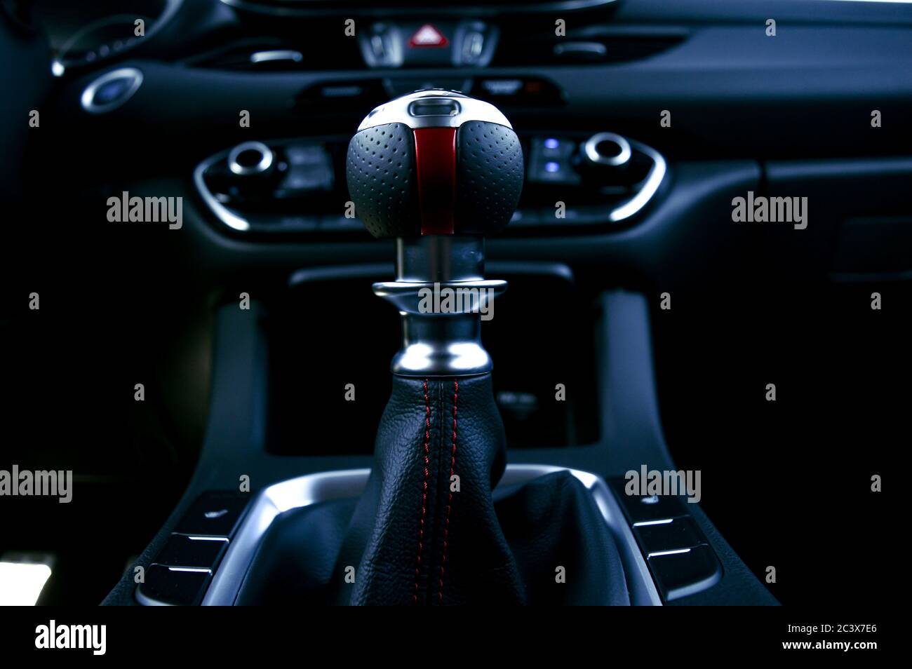 Leather shift selector for a luxury vehicle Stock Photo - Alamy
