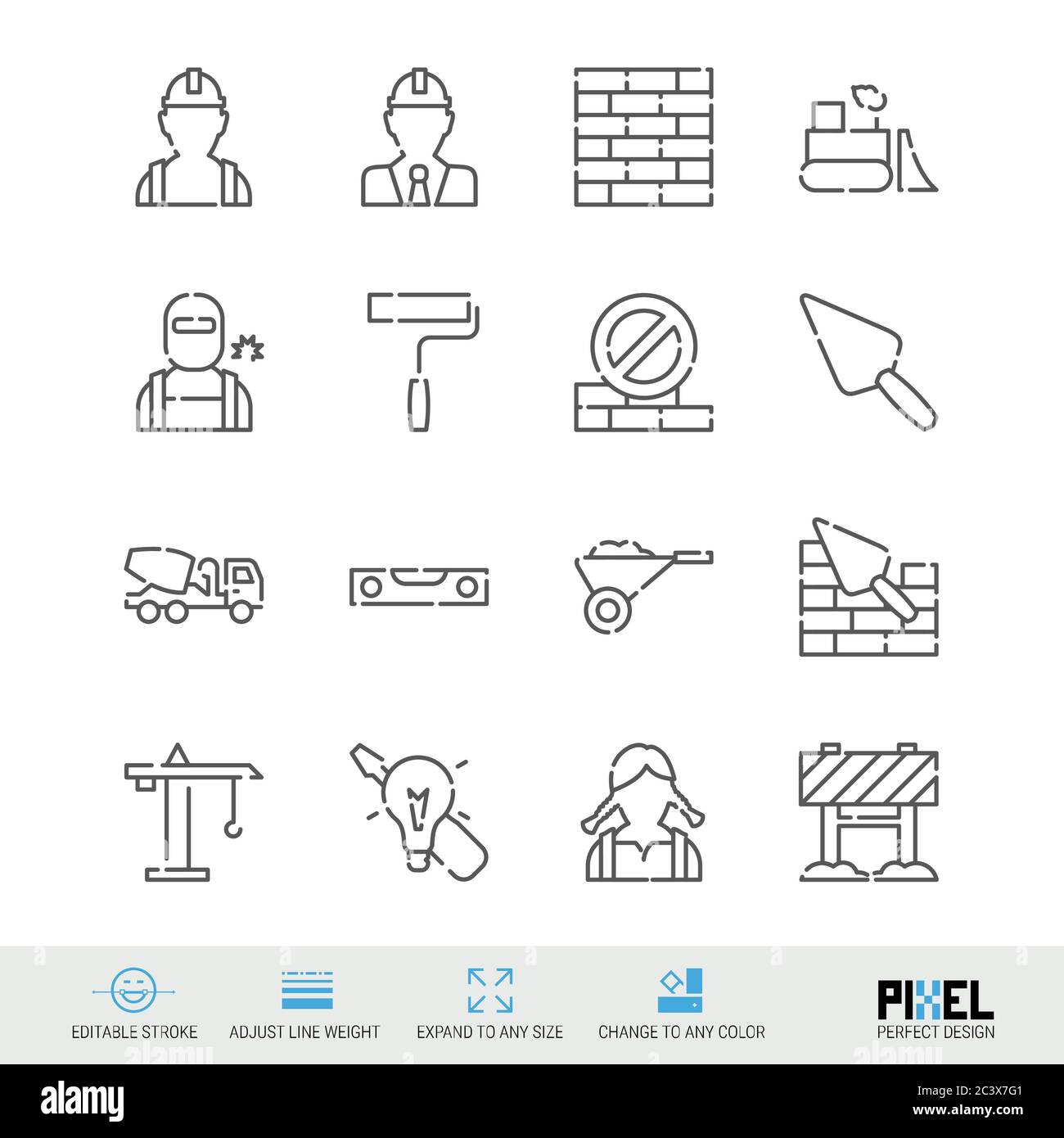 Vector line icon set. Construction and repair related linear icons ...